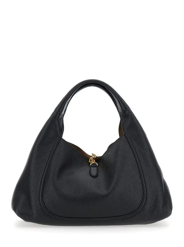Gucci Grained Leather Horsebit Shoulder Bag - Black
