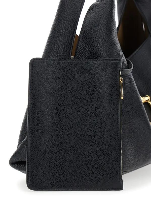 Gucci Grained Leather Horsebit Shoulder Bag - Black