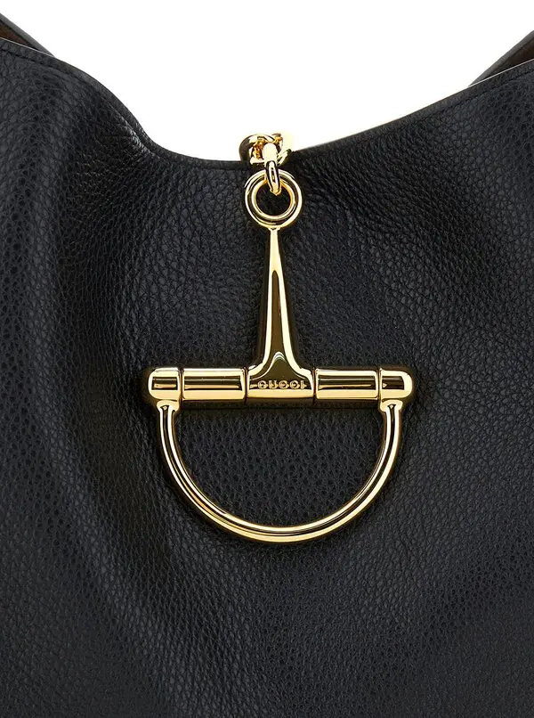 Gucci Grained Leather Horsebit Shoulder Bag - Black