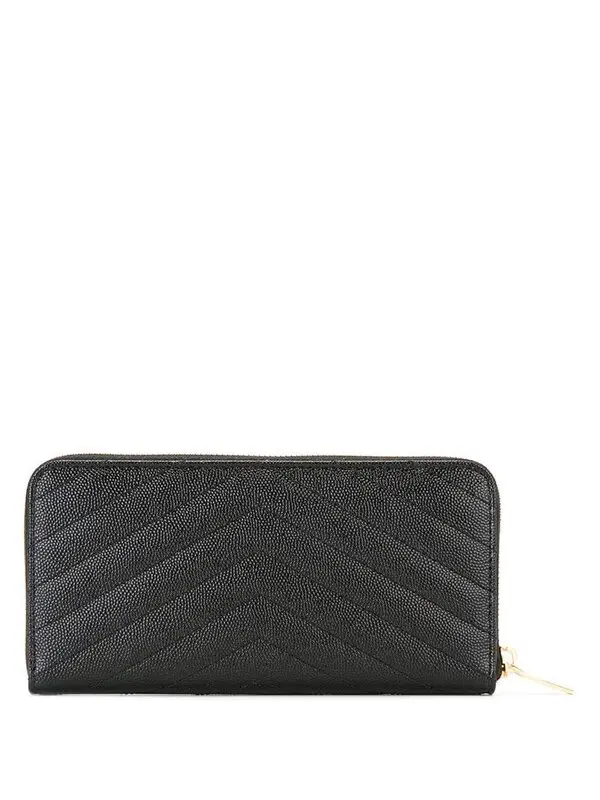 Saint Laurent Cassandre Matelassé Zip Around Wallet In Grain De Poudre Leather