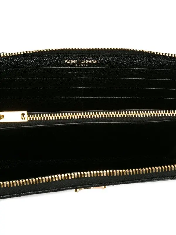 Saint Laurent Cassandre Matelassé Zip Around Wallet In Grain De Poudre Leather