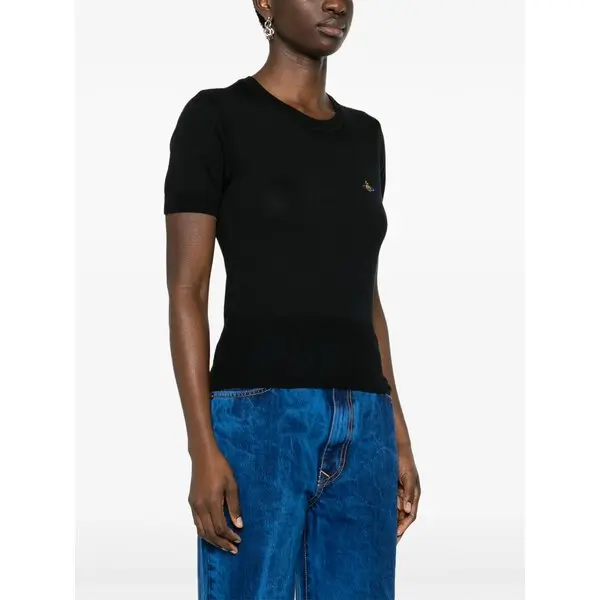 VIVIENNE WESTWOOD Merino Wool-silk Blend Crewneck T-shirt With Orb Logo - Black