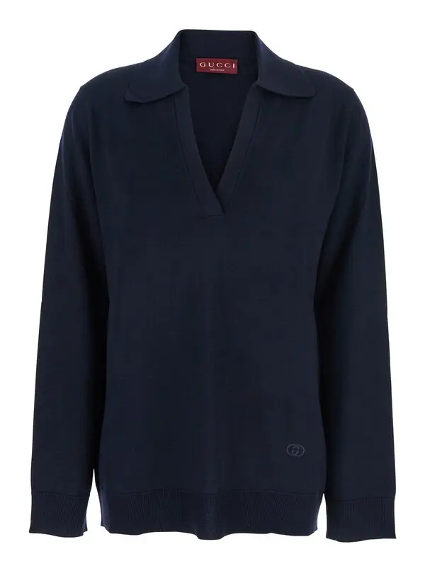 Gucci Wool Polo Collar Sweater With Gg Logo - Multicolor