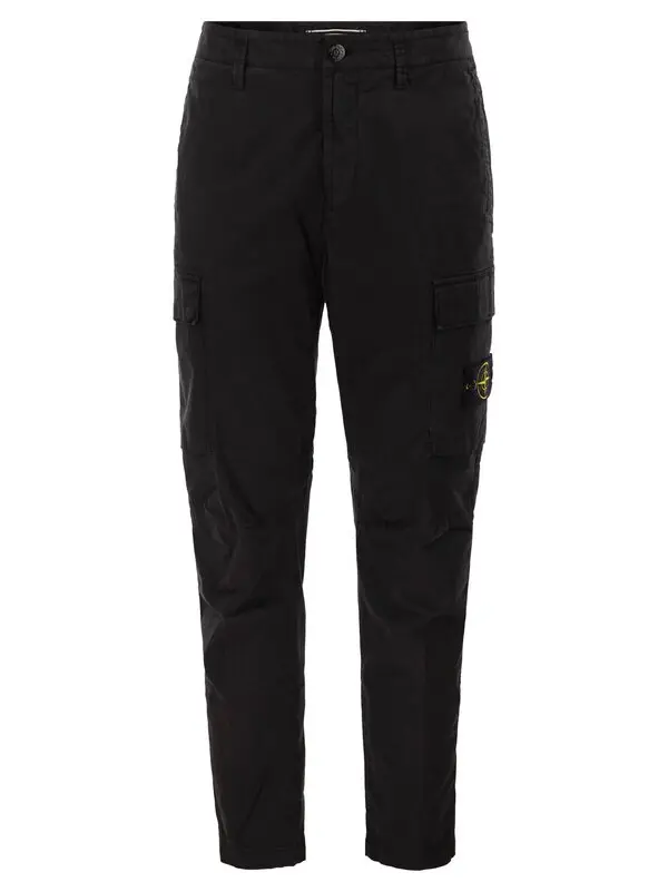 Stone Island Regular Tapered Fit Cargo Trousers - Black