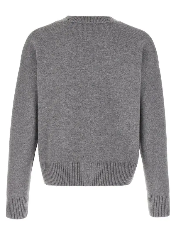 AMI Paris V-neck Wool & Cashmere Sweater With Puff Logo Patch