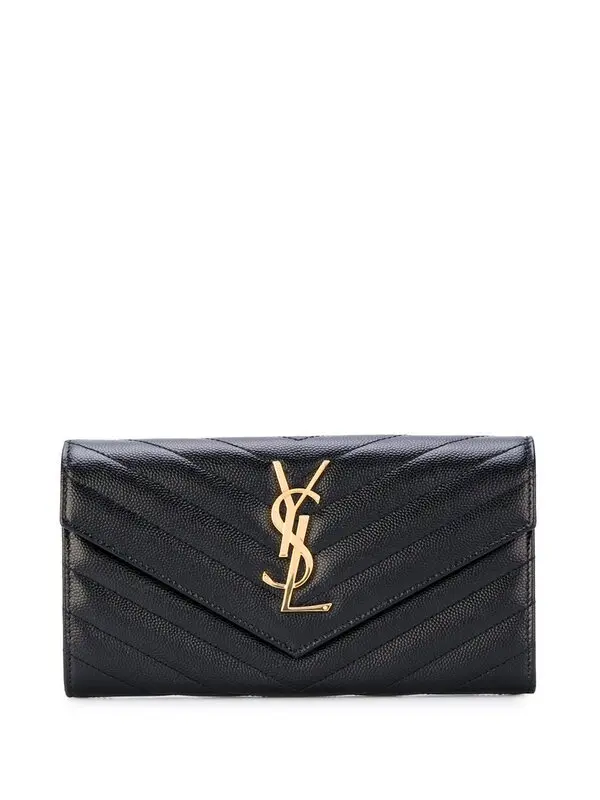 Saint Laurent Cassandre Matelassé Large Flap Wallet In Grain De Poudre Leather - Black