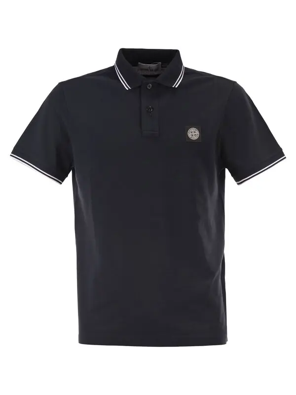 Stone Island Slim Fit Short Sleeve Polo Shirt With Compass Patch - Blue