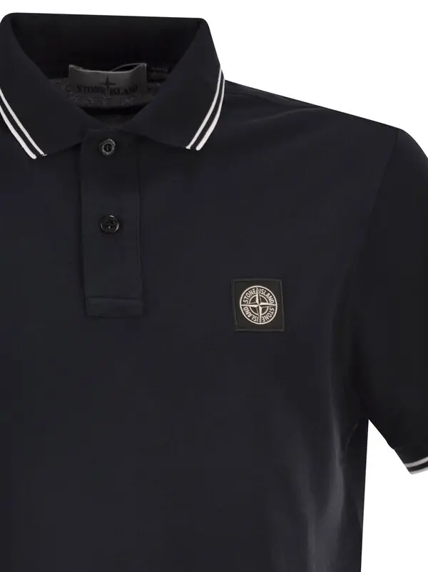 Stone Island Slim Fit Short Sleeve Polo Shirt With Compass Patch - Blue