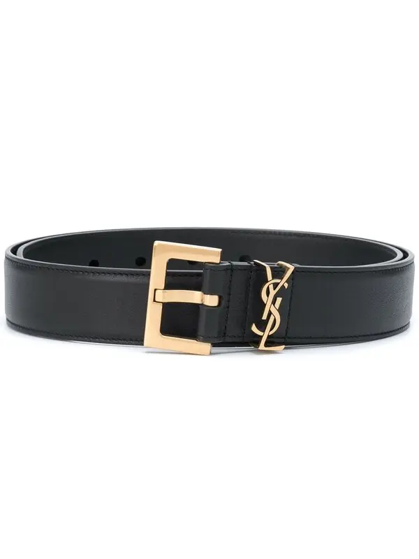Saint Laurent Cassandre Belt With Square Buckle In Smooth Leather - Black