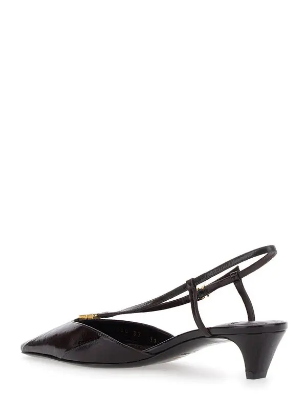 Fendi Hagfish Leather Slingback Pumps With Ff Plaque - Brown