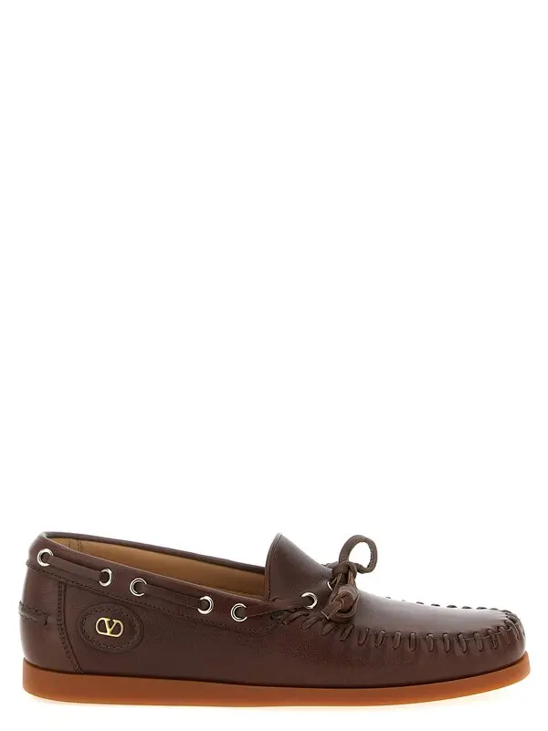 Valentino Garavani Palm Avenue Buffalo Leather Boat Shoe - Brown