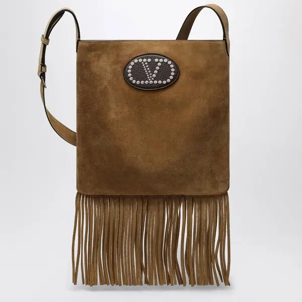 Valentino Garavani Suede Shoulder Bag With Fringe Trim - Brown