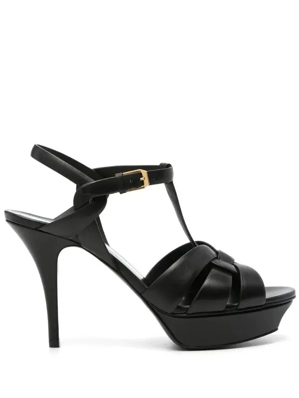 Saint Laurent Tribute Platform Sandals In Smooth Leather - Black