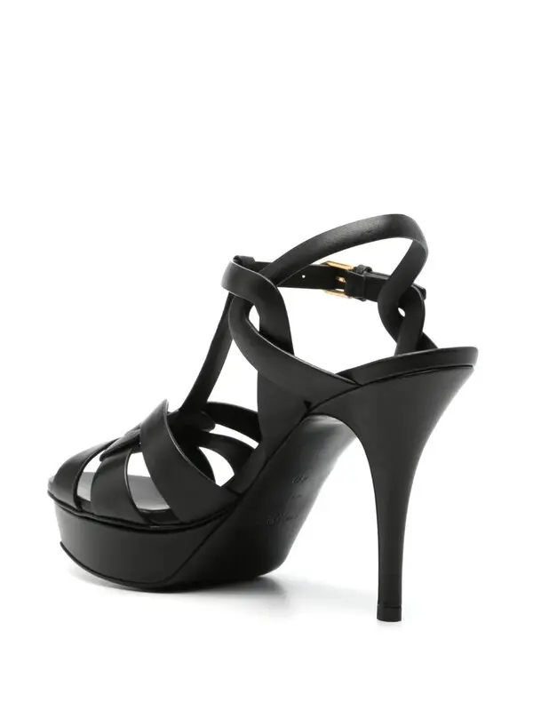 Saint Laurent Tribute Platform Sandals In Smooth Leather - Black