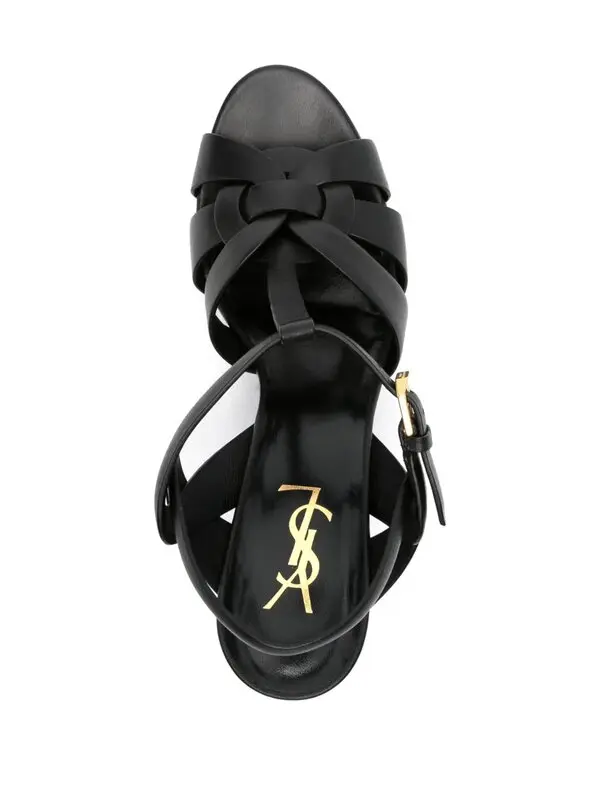 Saint Laurent Tribute Platform Sandals In Smooth Leather - Black