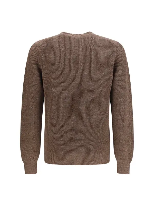 Brunello Cucinelli Cotton Ribbed High Neck Quarter Zip Sweater - Brown