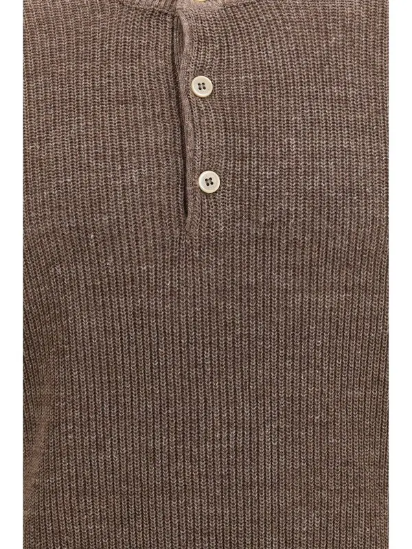 Brunello Cucinelli Cotton Ribbed High Neck Quarter Zip Sweater - Brown