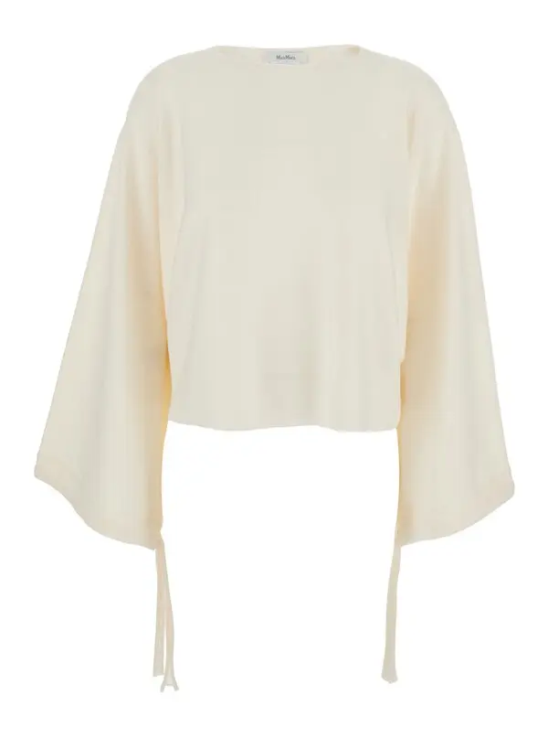 Max Mara Wool Sweater With Wide Sleeves And Knotted Hems - White
