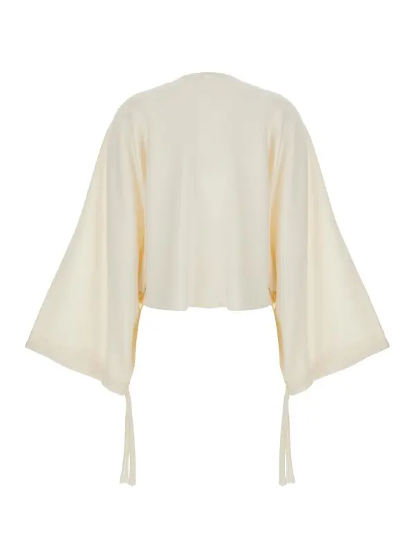 Max Mara Wool Sweater With Wide Sleeves And Knotted Hems - White