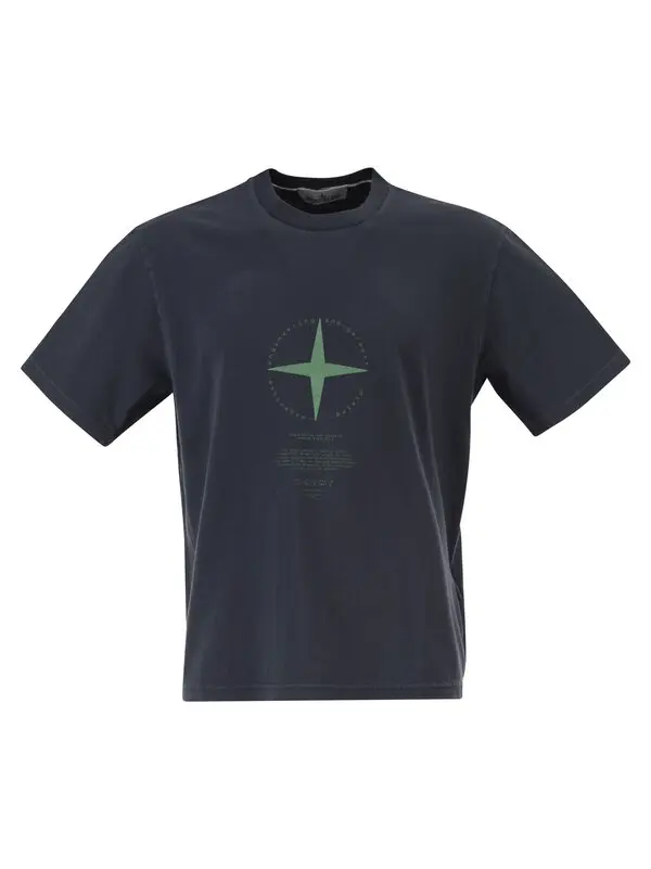 Stone Island Regular Fit T-shirt With “light Compass” Print - Blue