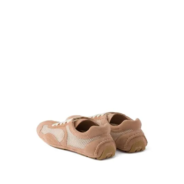 Prada Lace-up Suede And Mesh Sneakers - Cream