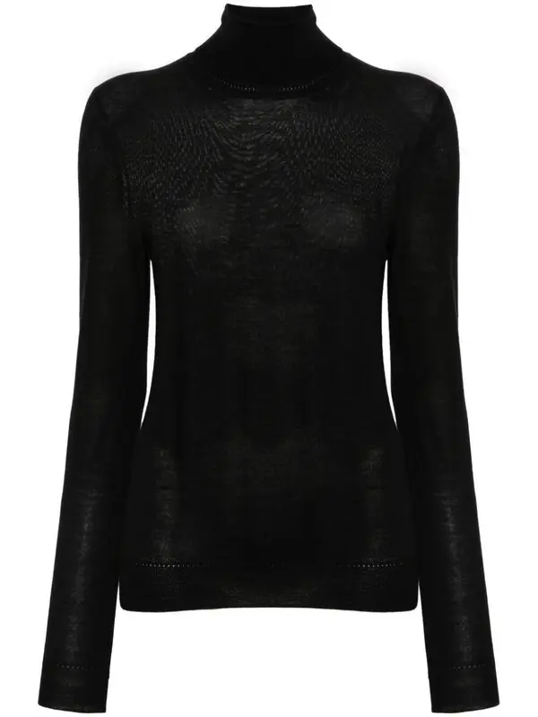 Saint Laurent Cassandre Wool Turtleneck Sweater - Black