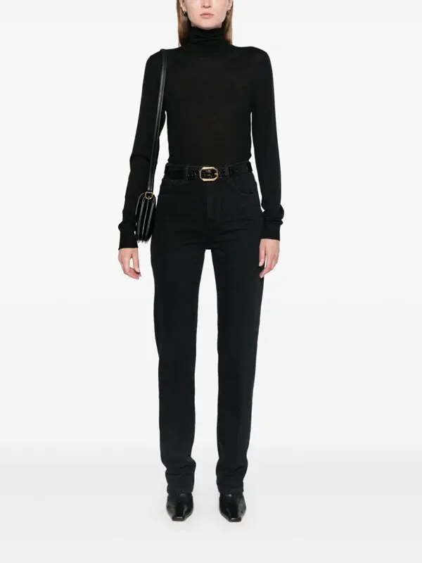 Saint Laurent Cassandre Wool Turtleneck Sweater - Black