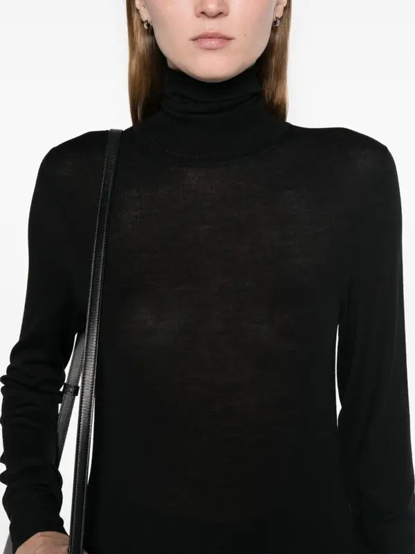Saint Laurent Cassandre Wool Turtleneck Sweater - Black