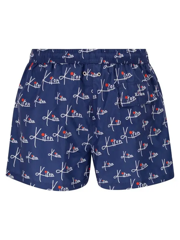 Kiton Short Swim Boxers With All-over Pattern - Blue