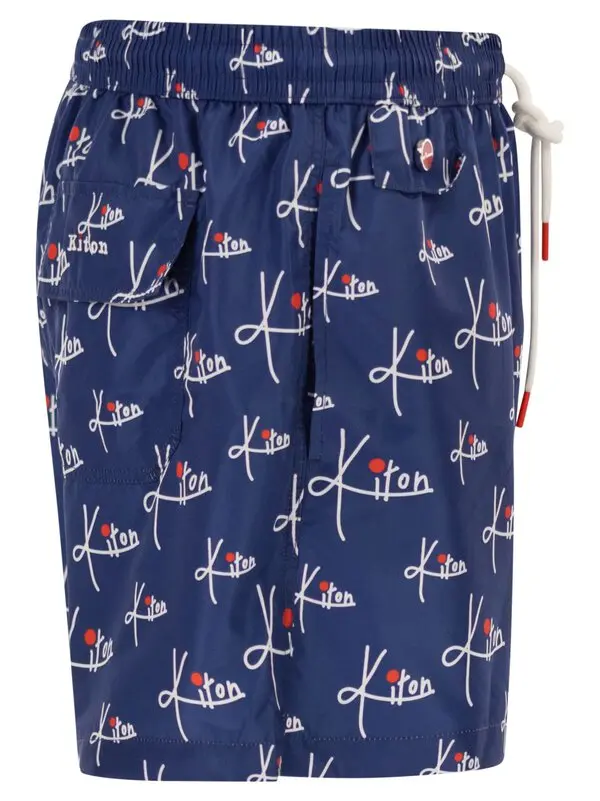 Kiton Short Swim Boxers With All-over Pattern - Blue