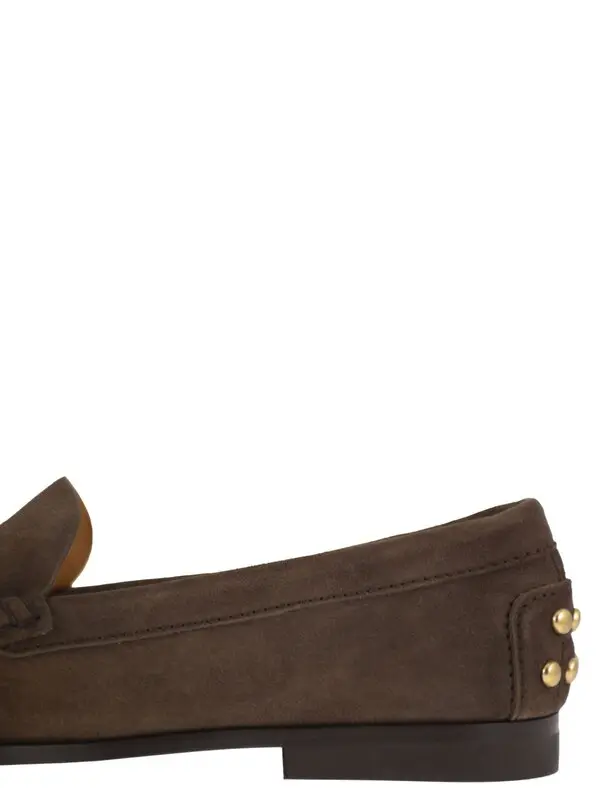 TOD'S Suede Calfskin Loafers With Embossed Monogram And Metal Heel Detail - Brown