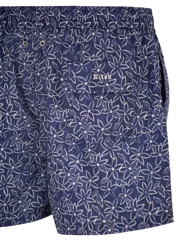 Kiton Short Patterned Swim Boxers - Blue