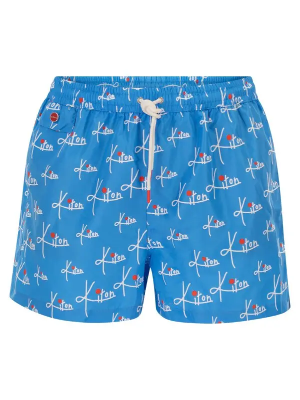 Kiton Short Patterned Swim Boxers - Blue