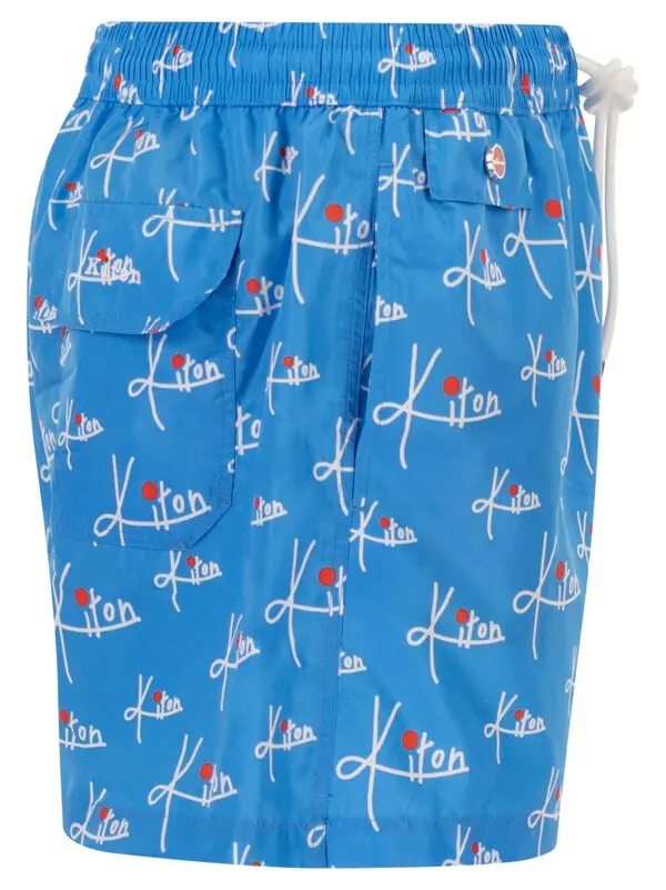 Kiton Short Patterned Swim Boxers - Blue