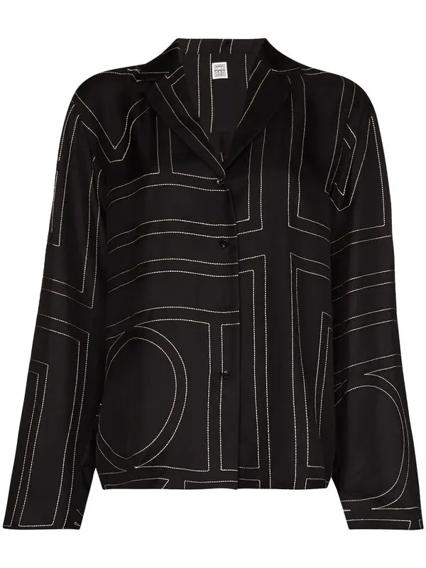 TOTEME Silk Embroidered Monogram Pajama Shirt - Multicolor