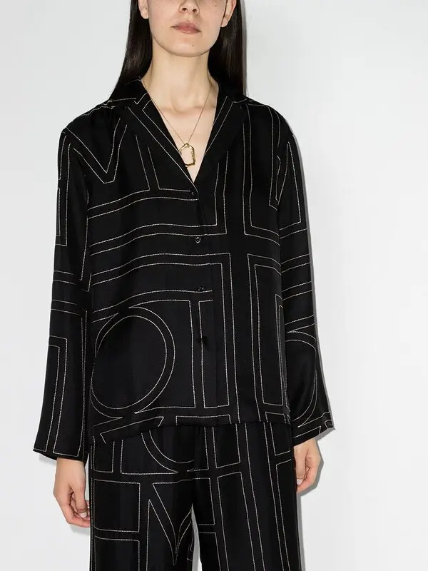 TOTEME Silk Embroidered Monogram Pajama Shirt - Multicolor