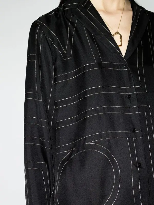 TOTEME Silk Embroidered Monogram Pajama Shirt - Multicolor