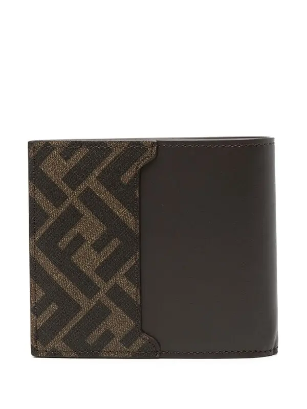 Fendi Leather And Ff Canvas Compact Bi-fold Wallet - Brown