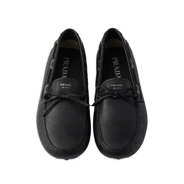 Prada Printed Logo Leather Boat Shoes - Black