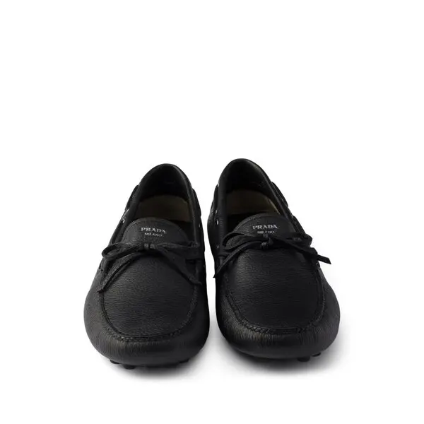 Prada Printed Logo Leather Boat Shoes - Black