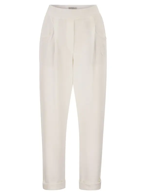 Brunello Cucinelli Stretch Cotton Gabardine Jogging Trousers - White