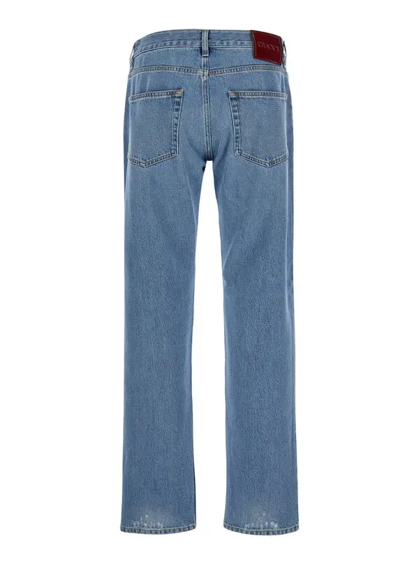 Gucci Blue Washed Denim Jeans With Rosso Ancora Patch