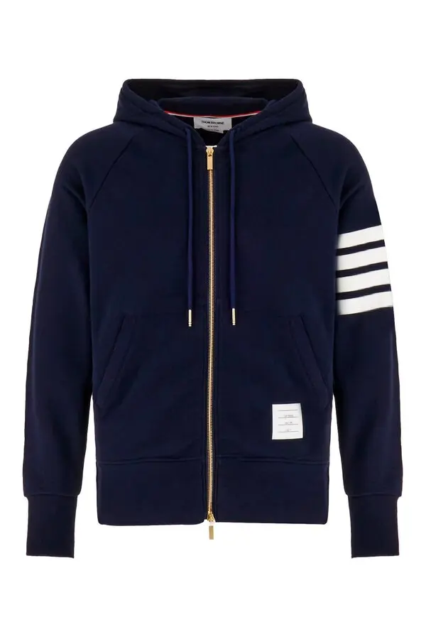 Thom Browne Zip-up Hooded Sweatshirt With Signature Stripes - Multicolor