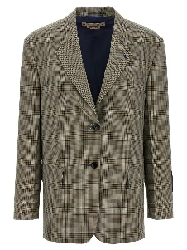 Marni Prince Of Wales Light Wool Single-breasted Blazer - Multicolor