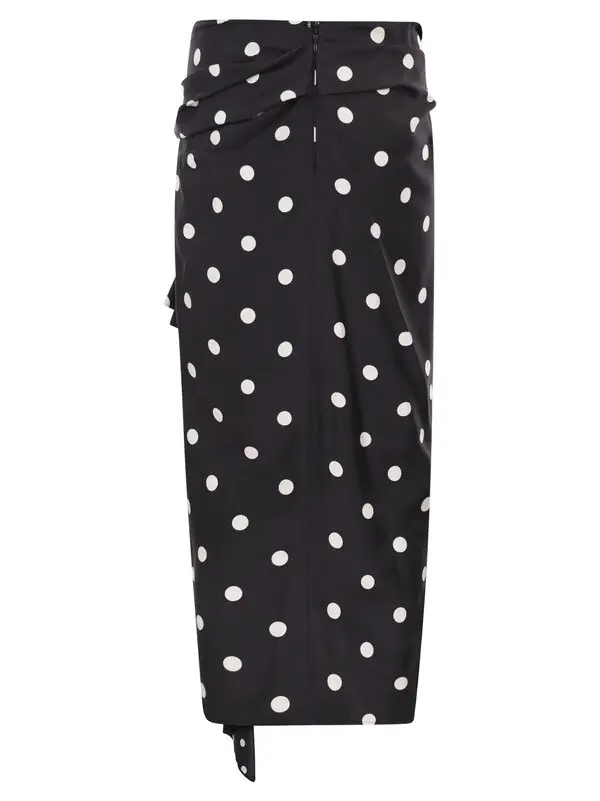 Sportmax Silk Twill Polka Dot Knot Midi Skirt
