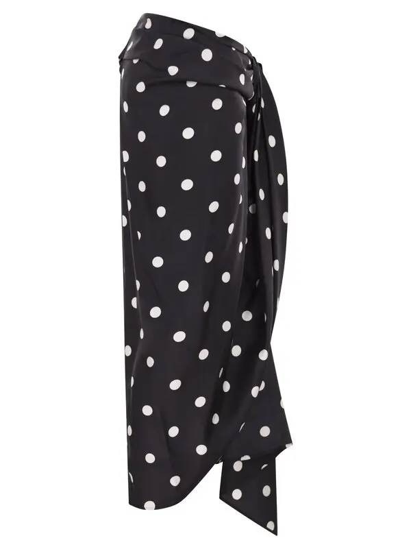Sportmax Silk Twill Polka Dot Knot Midi Skirt