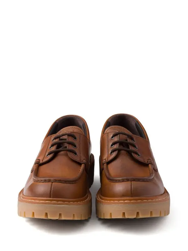 Prada Lace Up Calf Leather Loafers - Brown