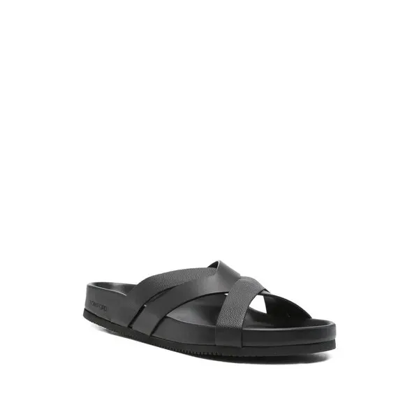 TOM FORD Leather Crossover Strap Sandals - Black
