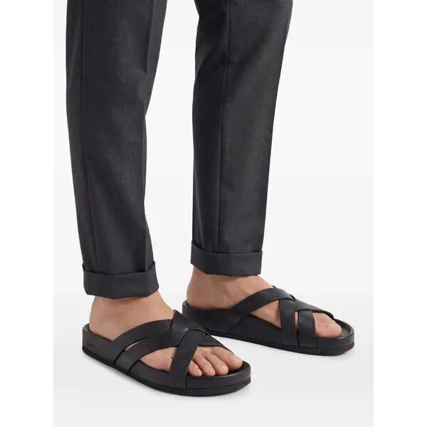 TOM FORD Leather Crossover Strap Sandals - Black