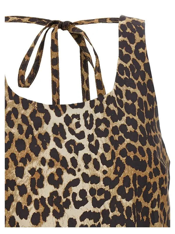 GANNI Leopard Cotton Poplin Mini Dress - Brown